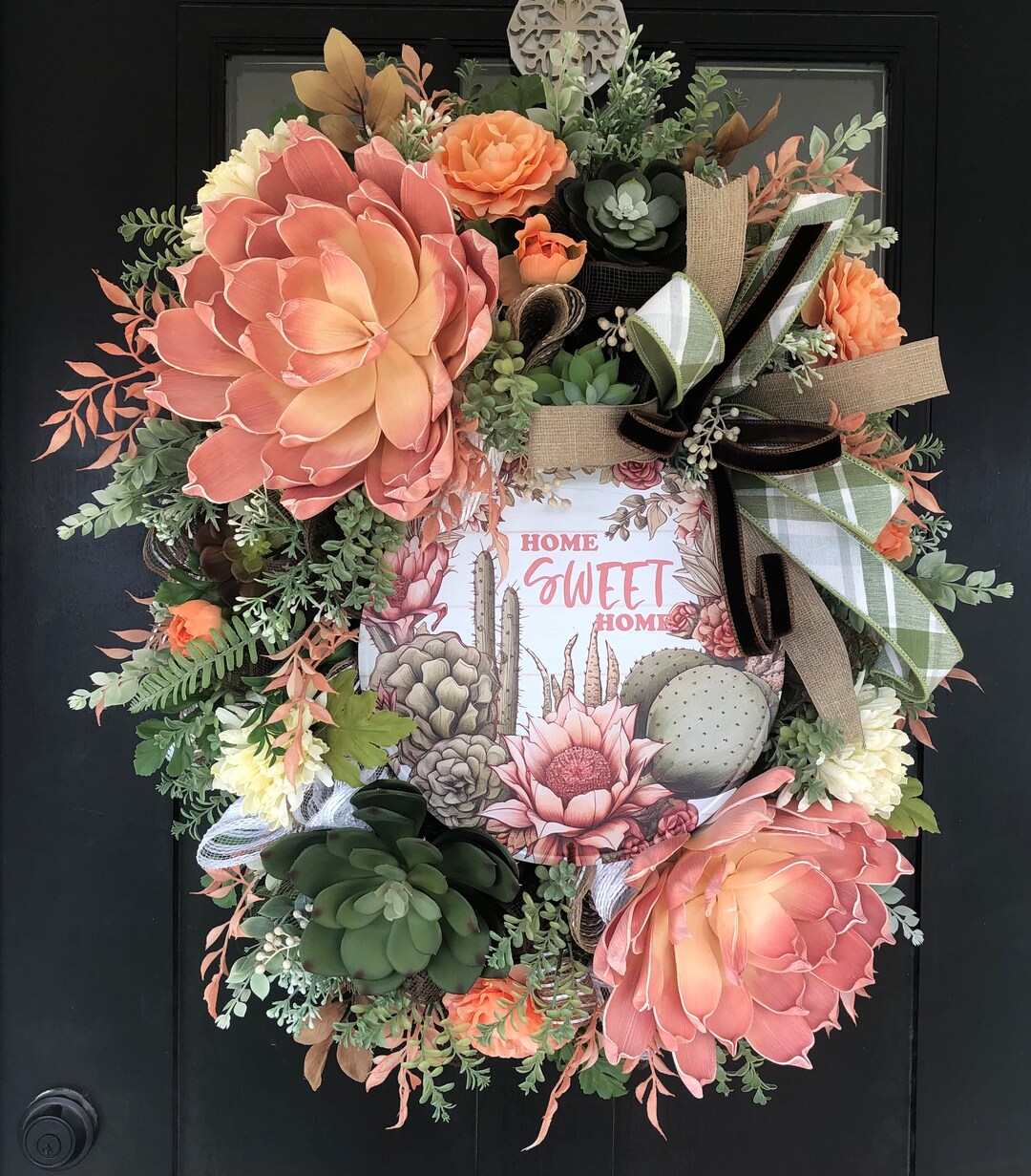 Home Sweet Home Succulent Wreath Muted Colored Wreath Peach Green ...