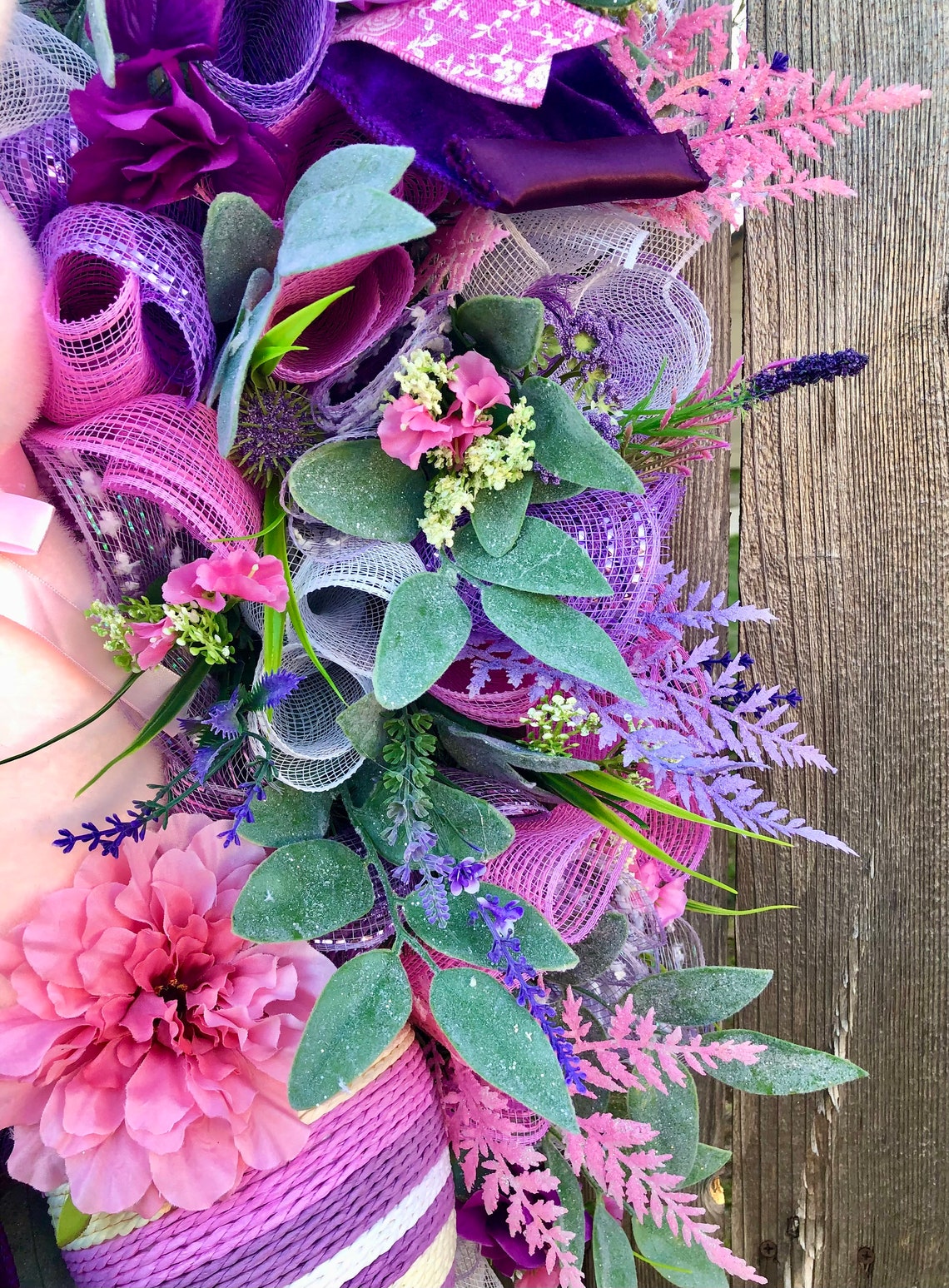 Purple Pink Spring Easter Wreath Easter Egg Wreath Pink Flocked Bunny ...