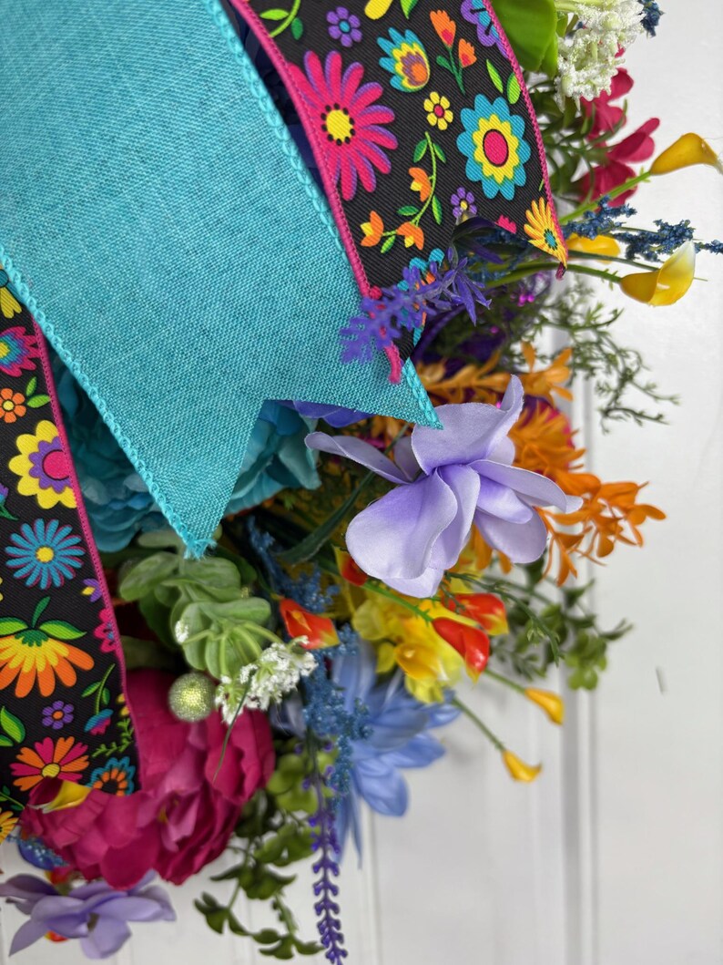 Colorful Spring Summer Floral Wreath With Oversized Bow – Vibrant ...