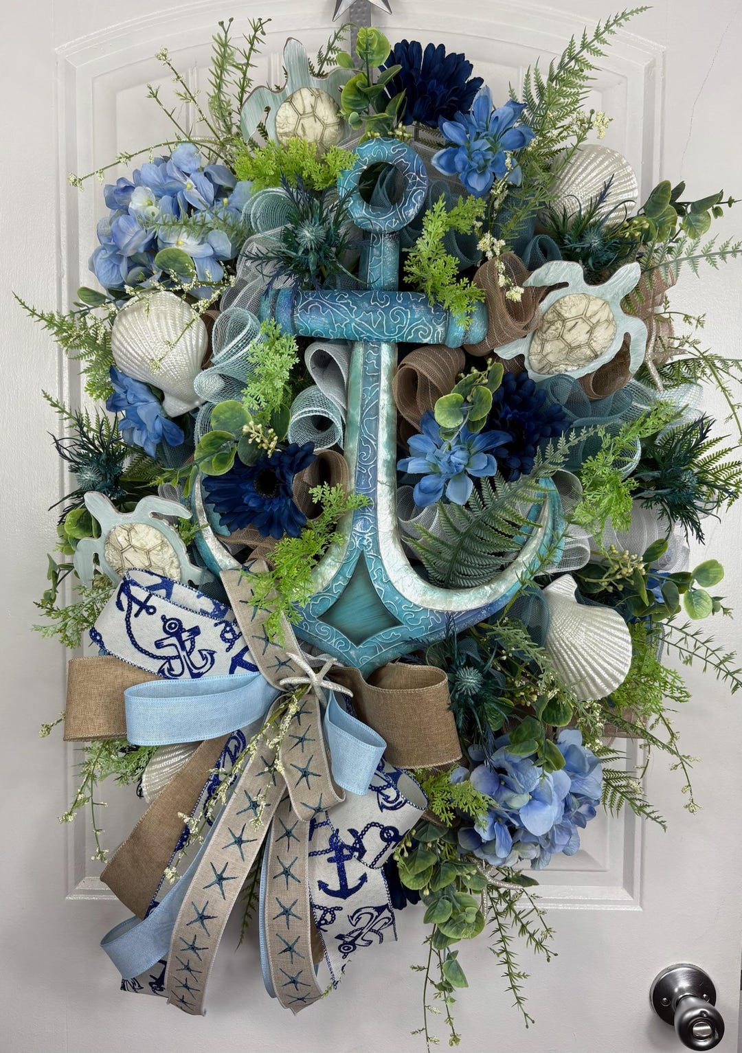 Nautical Wreath - Sea Turtle Wreath - Seashell Wreath - Greenery Wreath ...