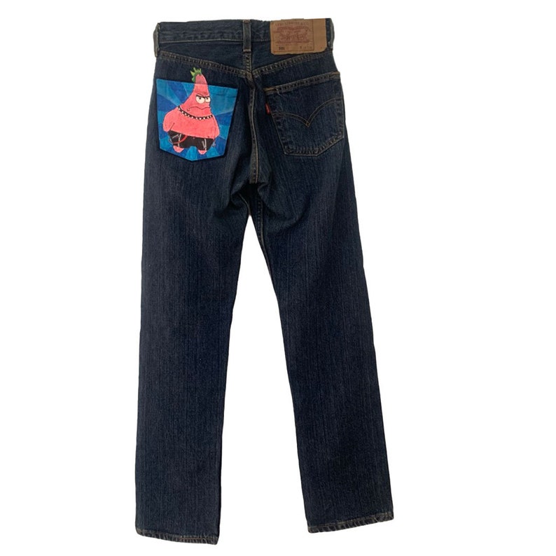 Hand Painted Jeans Pink Jellyfish and Sponge Cartoon - Etsy