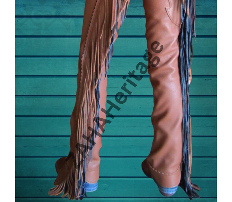 2024 Western Shotgun Fringed Full Chaps Real Suede Leather Handmade for ...