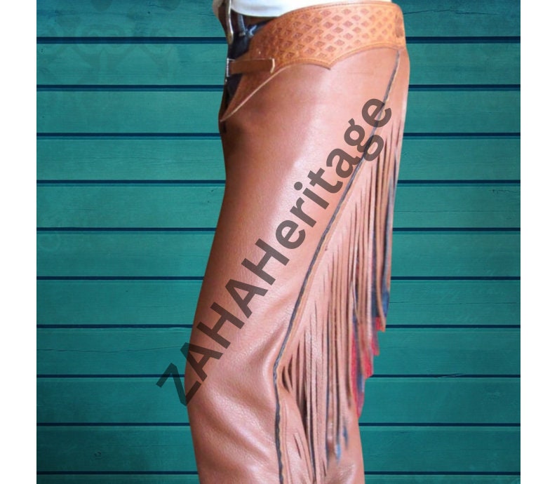 2024 Western Shotgun Fringed Full Chaps Real Suede Leather Handmade for ...