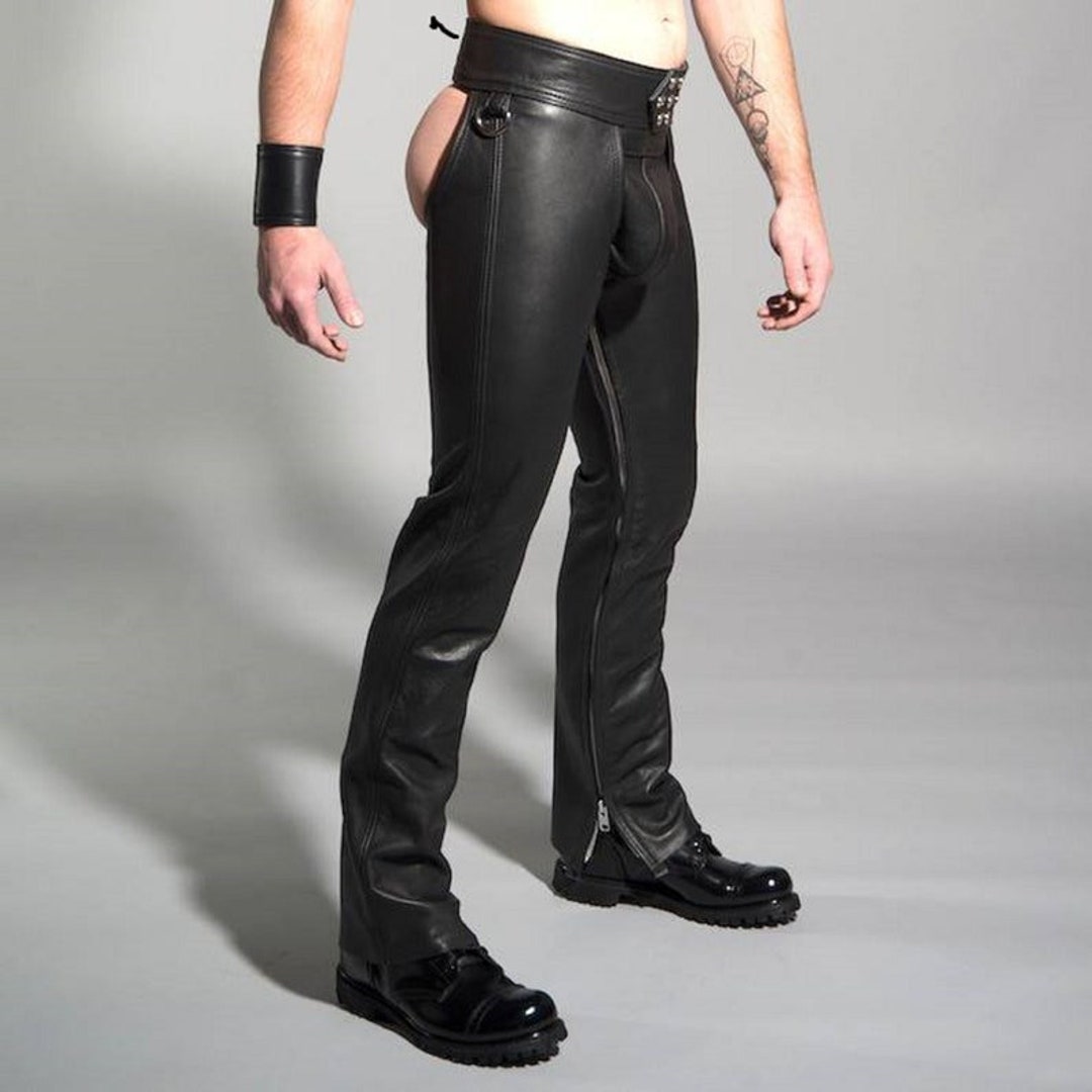 Handmade Men Genuine Cow Leather Chaps Handmade Biker Chaps Black Rider ...