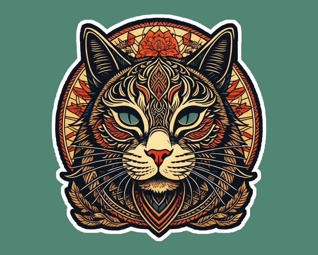 Samurai Cat Sticker, Neko Sticker, Cat Stickers, Laptop Sticker, Water ...