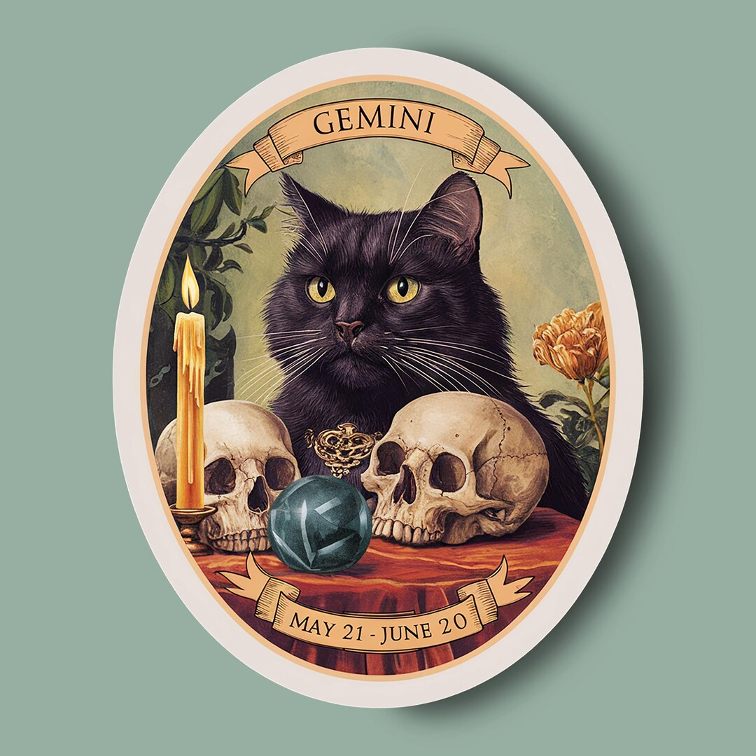 Gemini Sticker, Gemini Cat, Zodiac Stickers, Horoscope Cat Stickers - Etsy