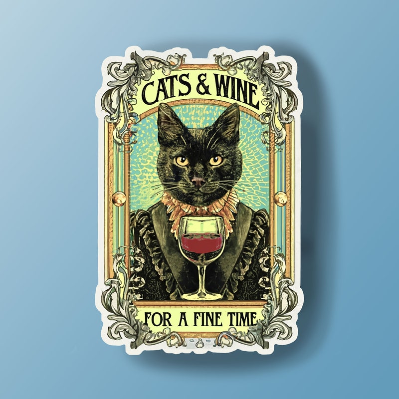 Cat Drinking Wine Sticker - Etsy