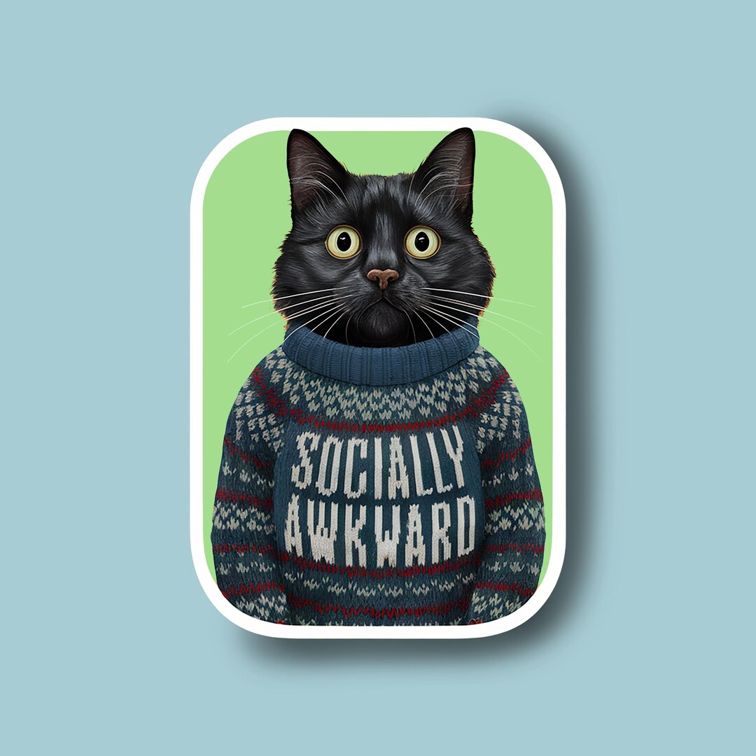 Socially Awkward Sticker, Cat Sticker, Funny Sticker, Black Cats - Etsy