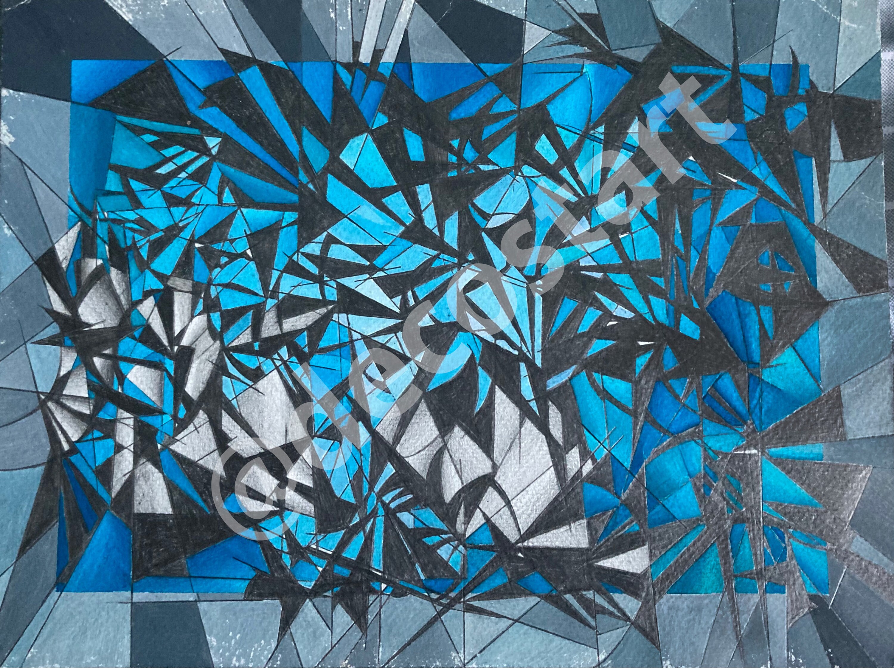 Abstract Blue Shattered Glass Print - Etsy