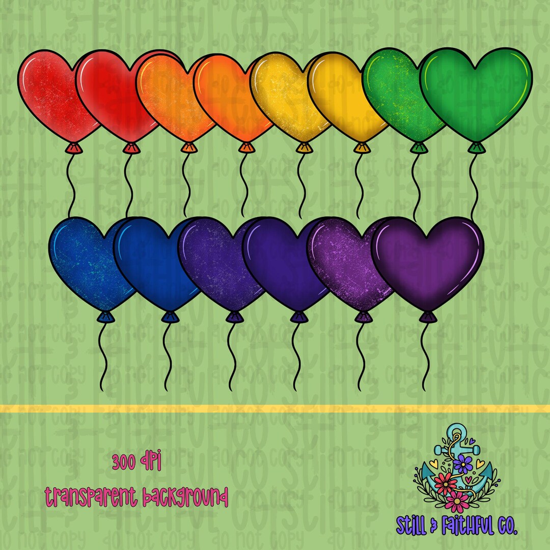 Rainbow Valentine Heart Balloon Clipart | Valentine Digital PNG ...