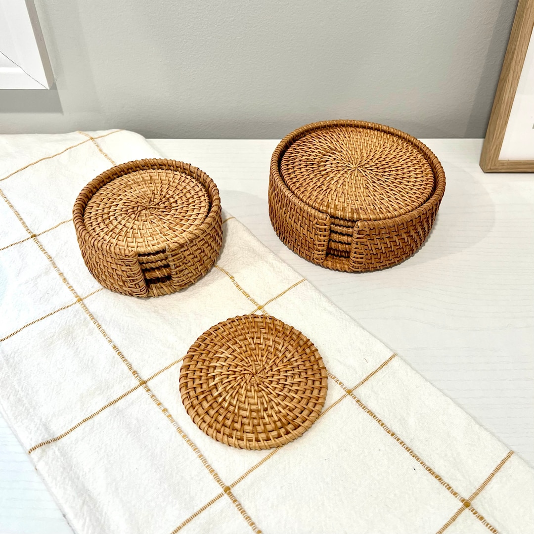 Woven Coasters Set Gifts for Her Handcrafted Rattan Coaster Chargers ...