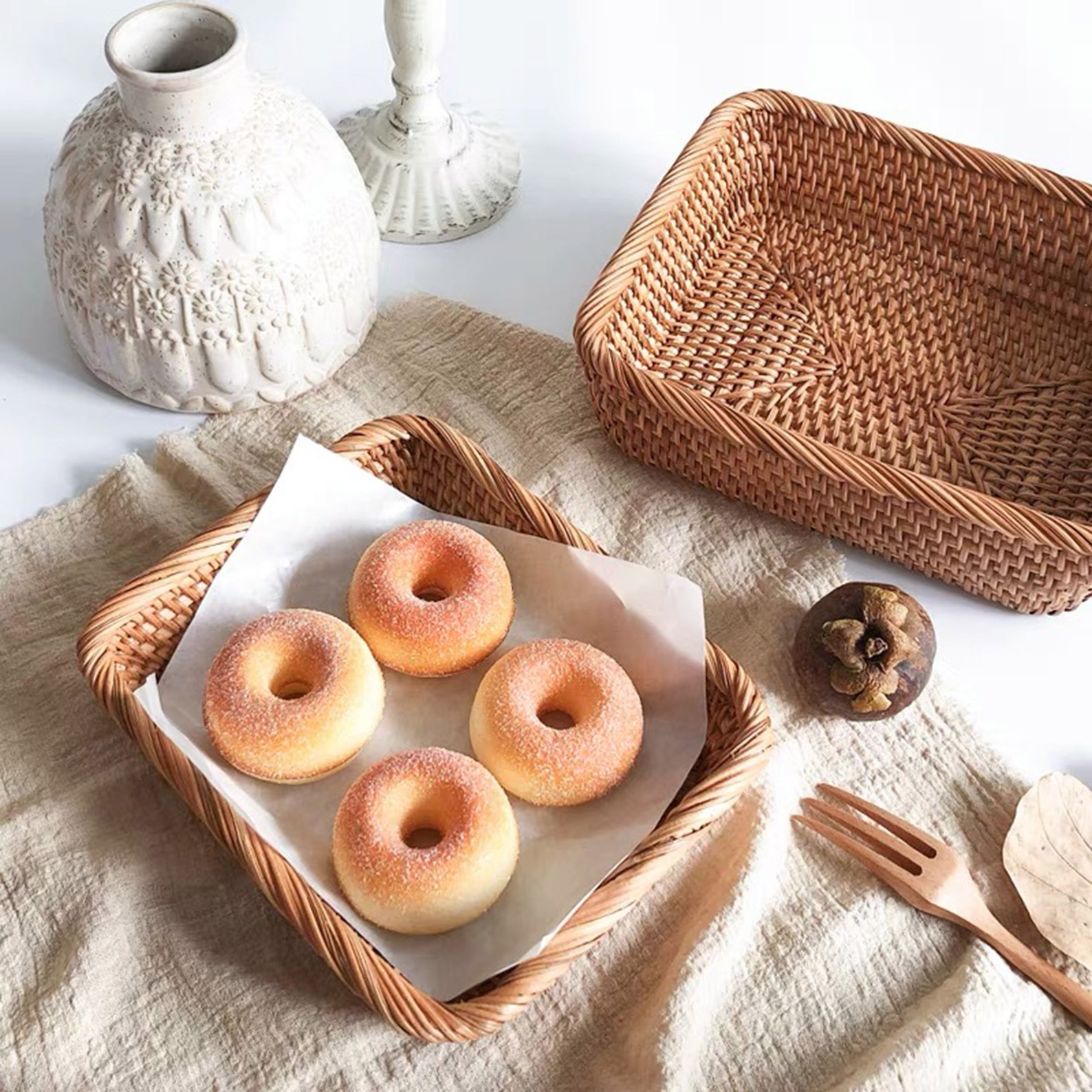 Handwoven Storage Basket & Tray Set of 3 Wicker Rectangular - Etsy
