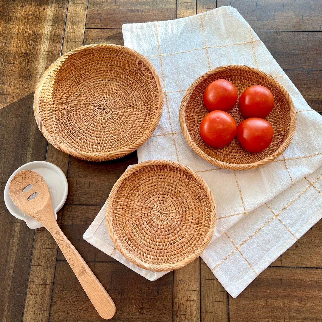 Basket Weave Kitchen Tray Small Round Basket Set Wicker Fruit Bowls ...