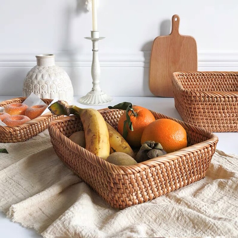 Handwoven Storage Basket & Tray Set of 3 Wicker Rectangular - Etsy