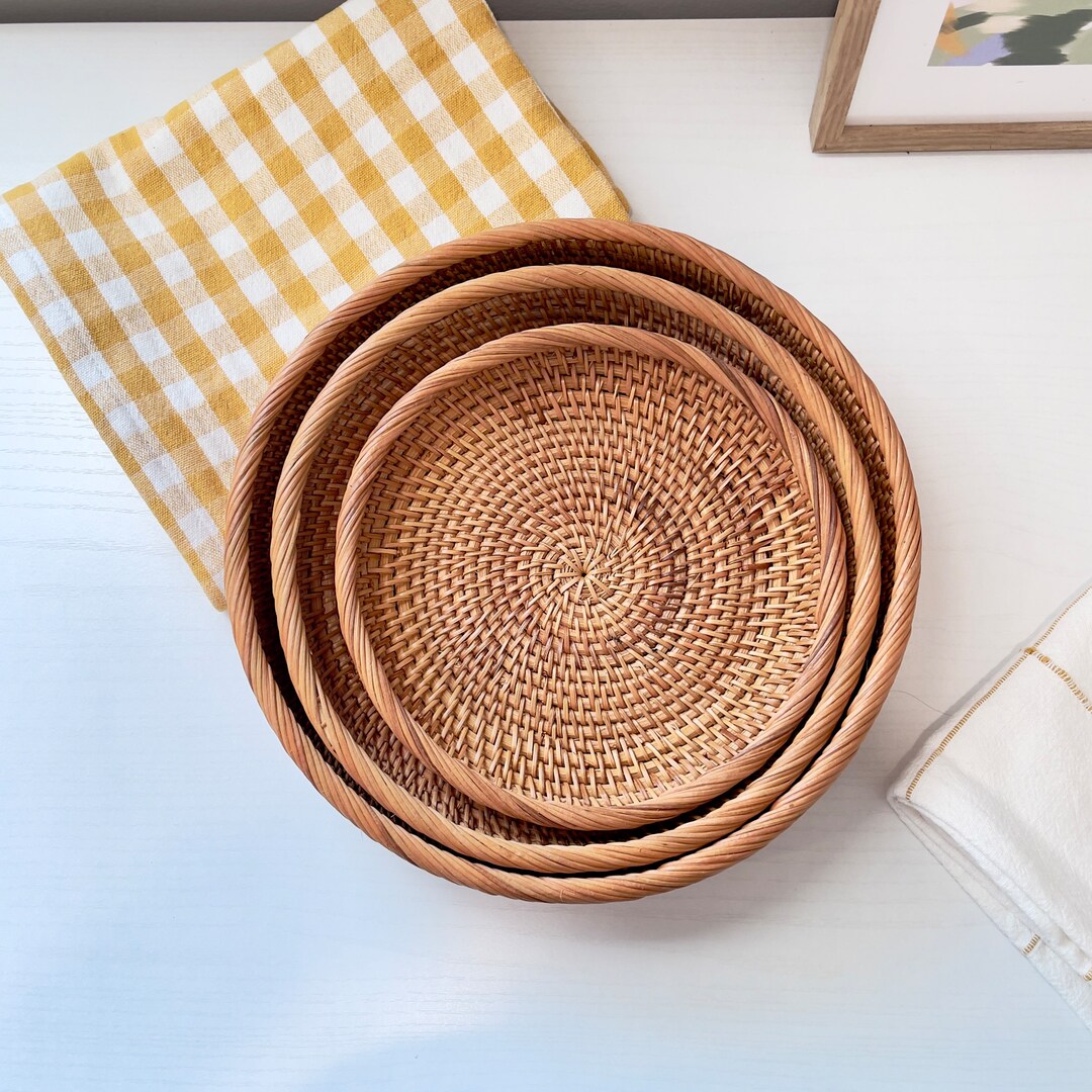 Breakfast Tray Basket Woven Fruits Basket Wicker Storage Basket ...