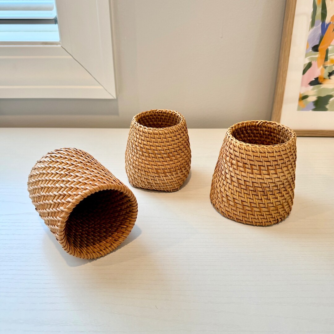 Rattan Pen Cup Set Handmade Desk Pencil Holders Makeup Brush Holder ...
