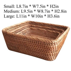 Handwoven Storage Basket & Tray Set of 3 Wicker Rectangular Basket for ...