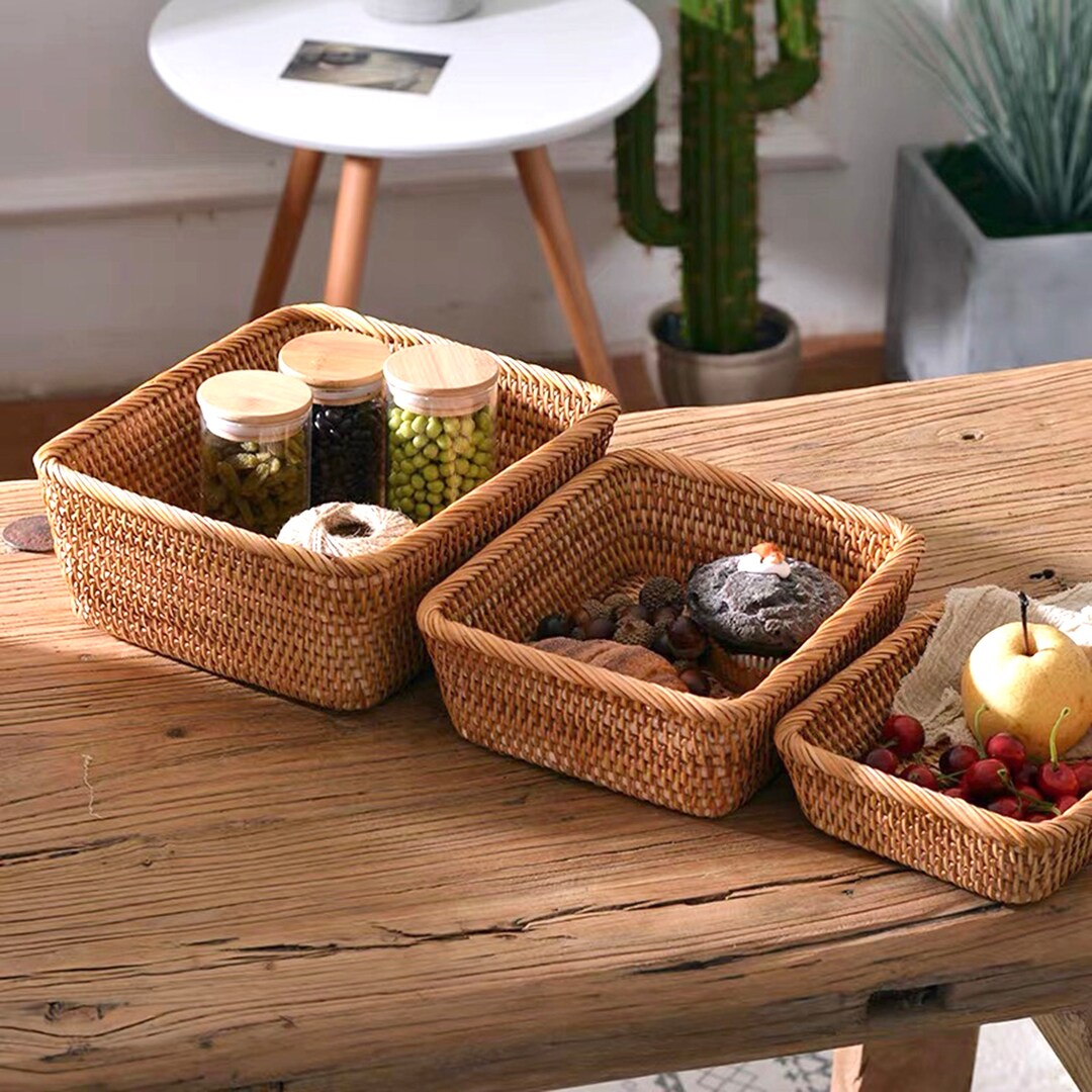Handwoven Storage Basket & Tray Set of 3 Wicker Rectangular - Etsy
