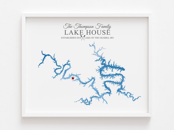 Custom Lake Map Framed Print Lake House Art Lake Home Decor | Etsy