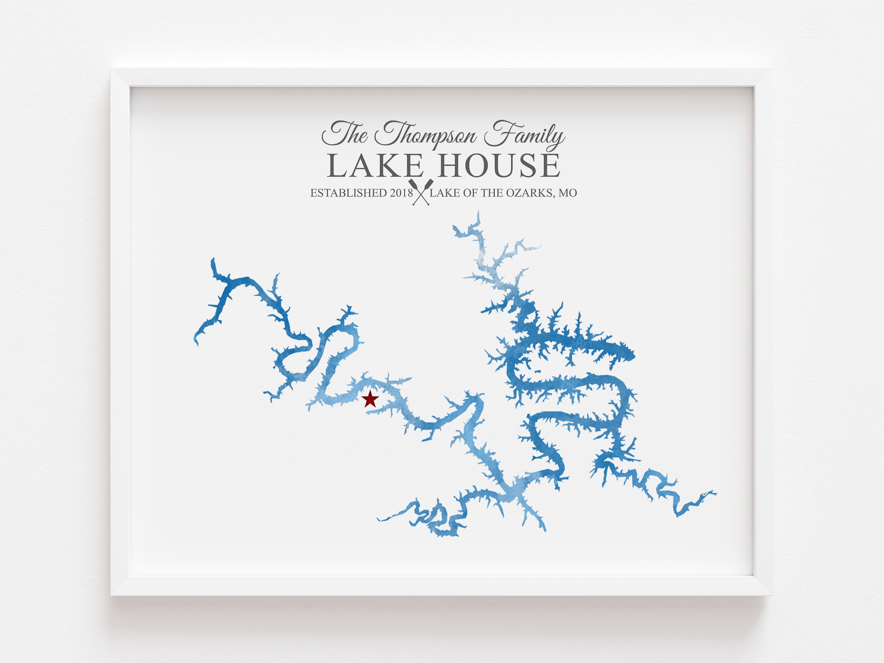 Custom Lake Map Framed Print, Lake House Art, Lake Home Decor, Lake ...