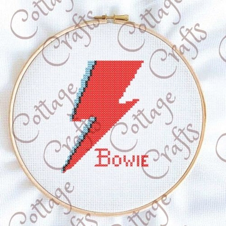David Bowie Cross Stitch Pattern - Digital Download PDF - Lighting Bolt ...