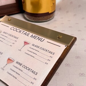 Walnut Wood & Brass Menu Holder: Restaurant Bar Wedding Display - Etsy