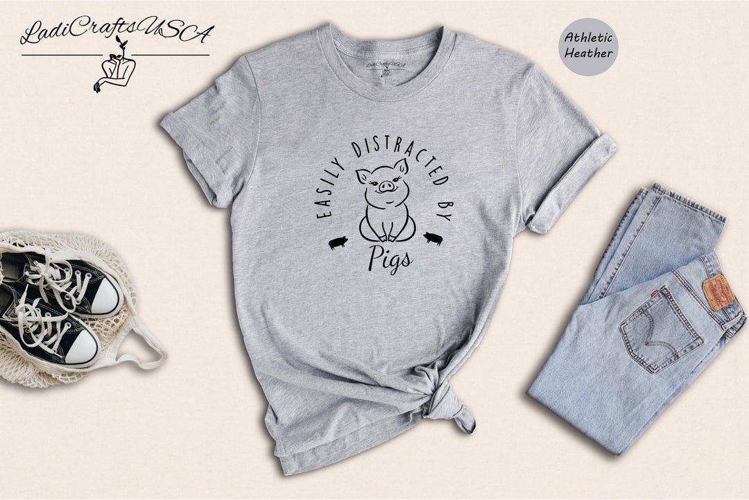Funny Pig Shirt: Highland Pig Illustration - Cotton Blend, Casual Farm ...