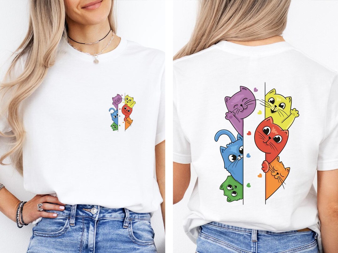 Pride Cat Shirt LGBTQ Ally Tee, Rainbow Cats, Bold Colors (unisex XS ...