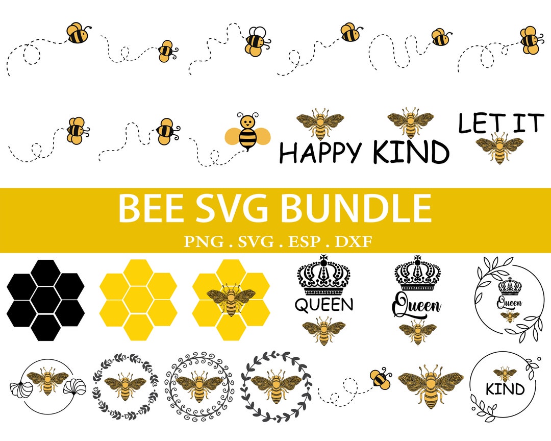 Bee Svg Bundle, Bee Path Svg, Honey Bee Svg, Queen Bee Svg, Bee Kind ...