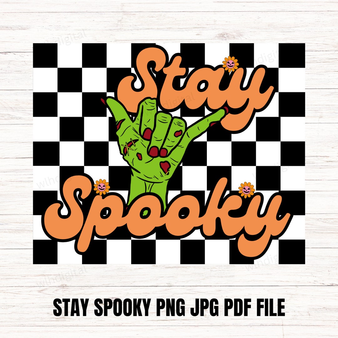 Stay Skeleton Hand Spooky Png, Boho Halloween Spooky Checkered Retro ...