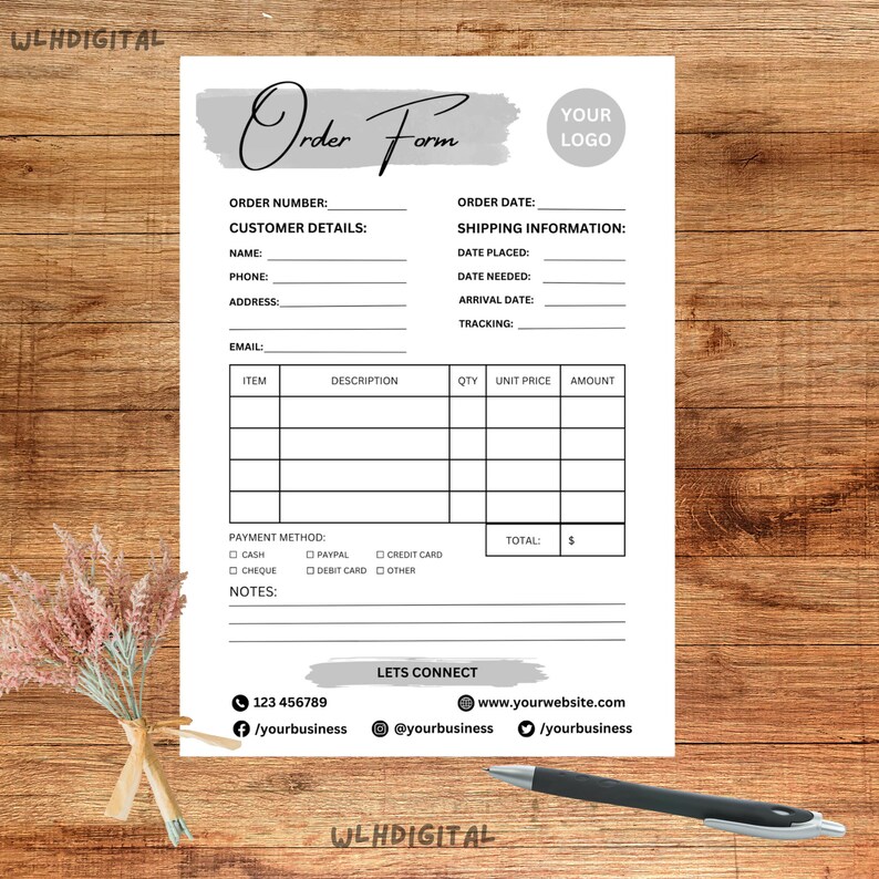 Order Form Template Editable Purchase Order Form Customer - Etsy