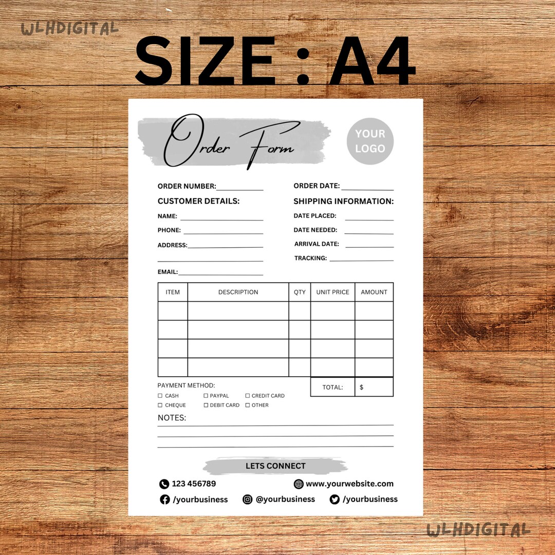 Order Form Template Editable, Purchase Order Form, Customer Order Form ...