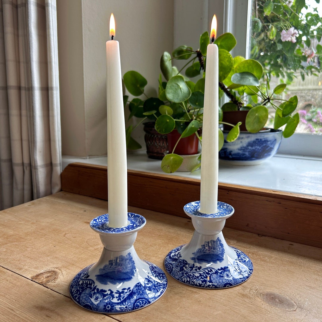 Vintage Copeland Spode Blue Italian Pair Chamber Candlesticks H8.3cm ...