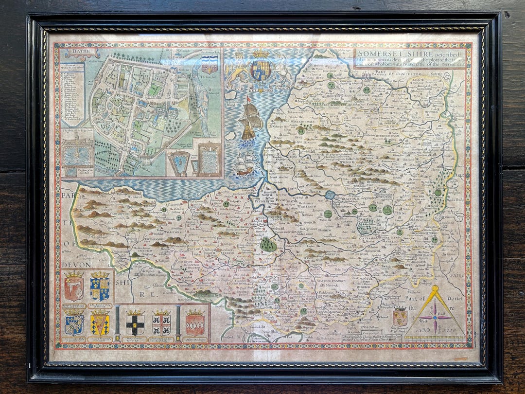 Antique Restoration Period Printed Map of Somerset by John Speed ...
