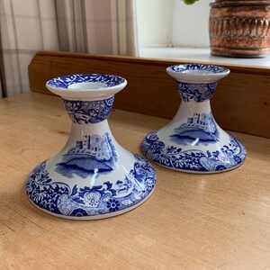 Vintage Spode Blue Italian Pair Dwarf Candlesticks H7.8cm, England 1990 ...
