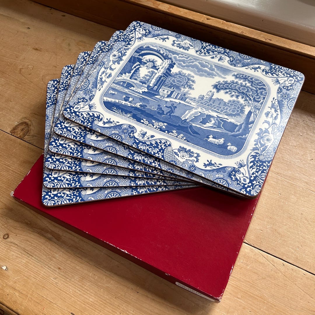 Vintage Spode Blue Italian Set of Six Place Mats W30.5cm, England C1985 ...