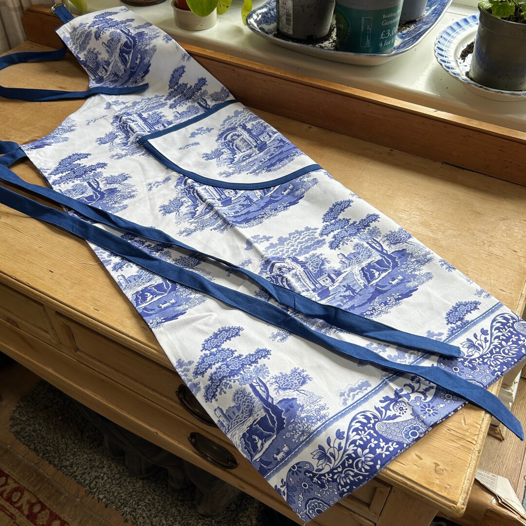 Portmeirion Pimpernel Spode Blue Italian Kitchen Apron, England Aft2009 ...
