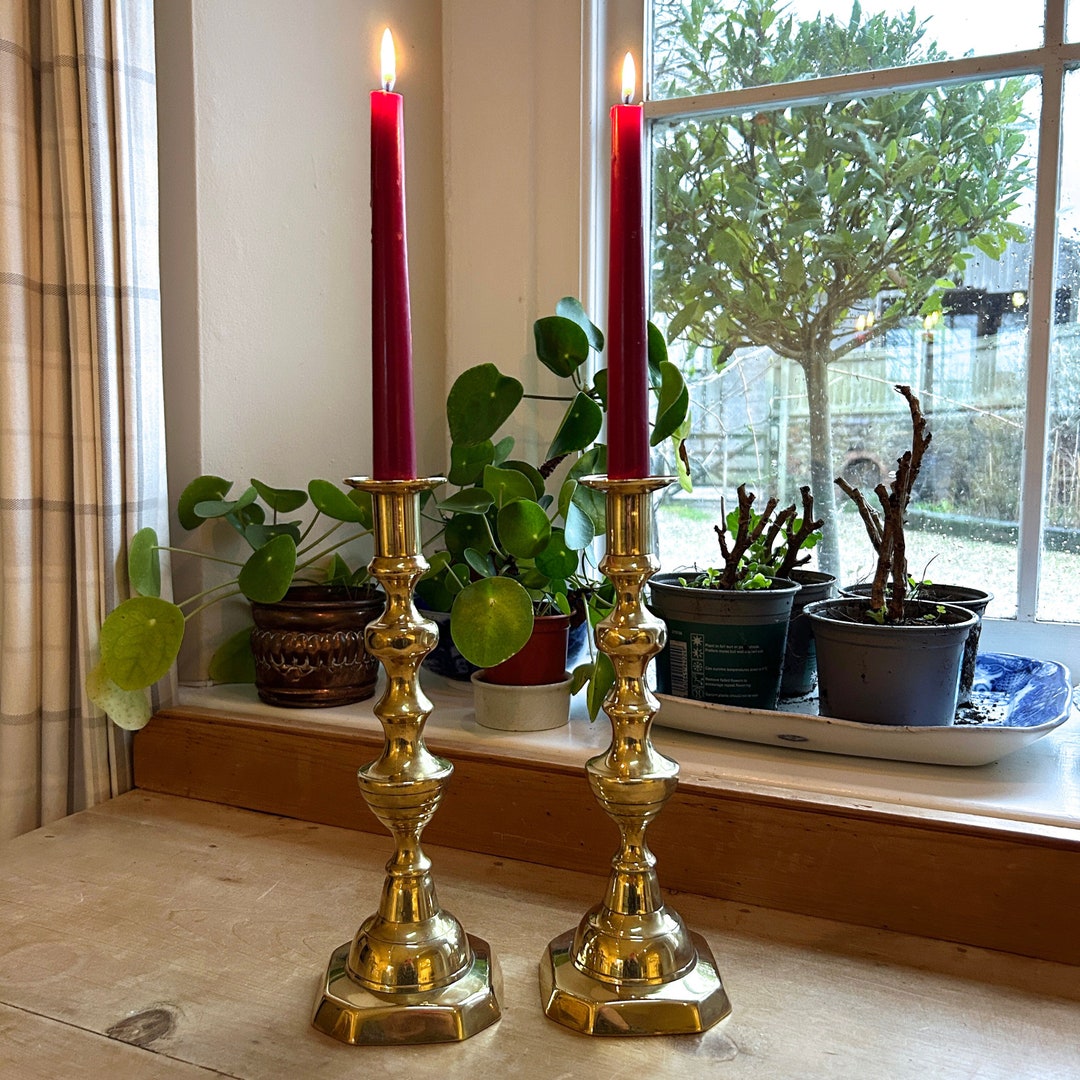 Pair Solid Brass Candlesticks, England Antique Late 19th C Victorian of ...