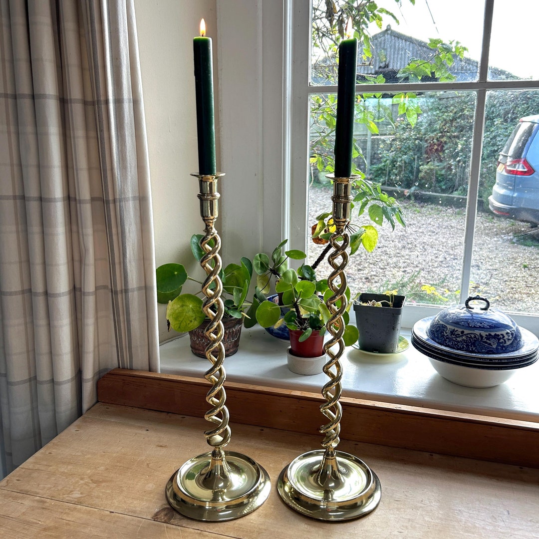 Pair Solid Brass Candlesticks, England Antique 19th C Victorian Extra ...