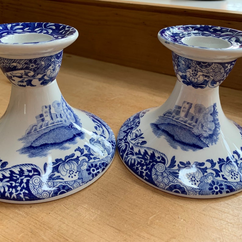 Vintage Spode Blue Italian Pair Short Candlesticks H7.8cm, England 1990 ...