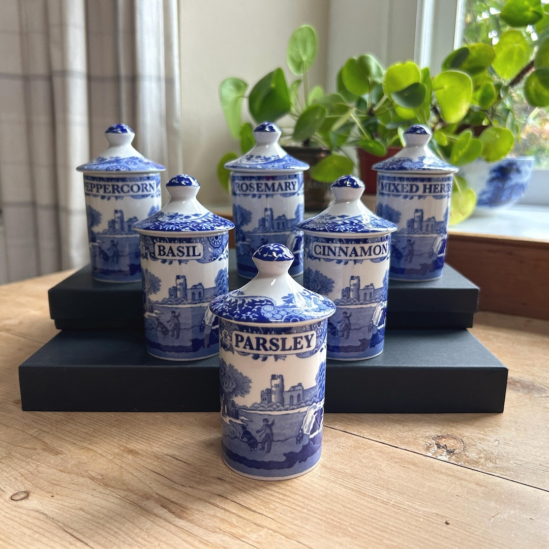 Spode Blue Italian Set of Six Spice Jars H11cm, England 2007 - Etsy