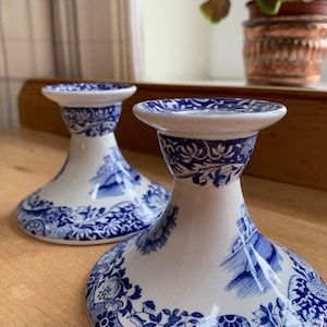 Vintage Spode Blue Italian Pair Dwarf Candlesticks H7.8cm, England 1990 ...