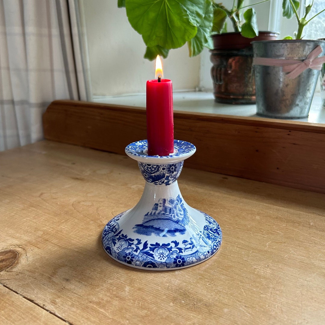 Vintage Spode Blue Italian Dwarf Candlestick H7.8cm, England 1976-1999 ...