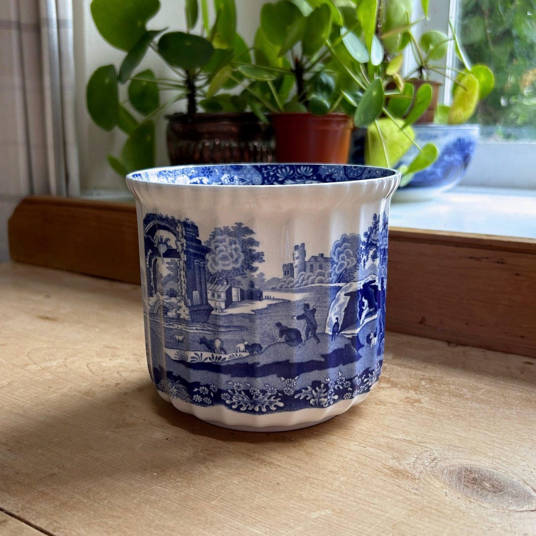Vintage Spode Blue Italian Fluted Cachepot W14cm, England 1990 - Etsy
