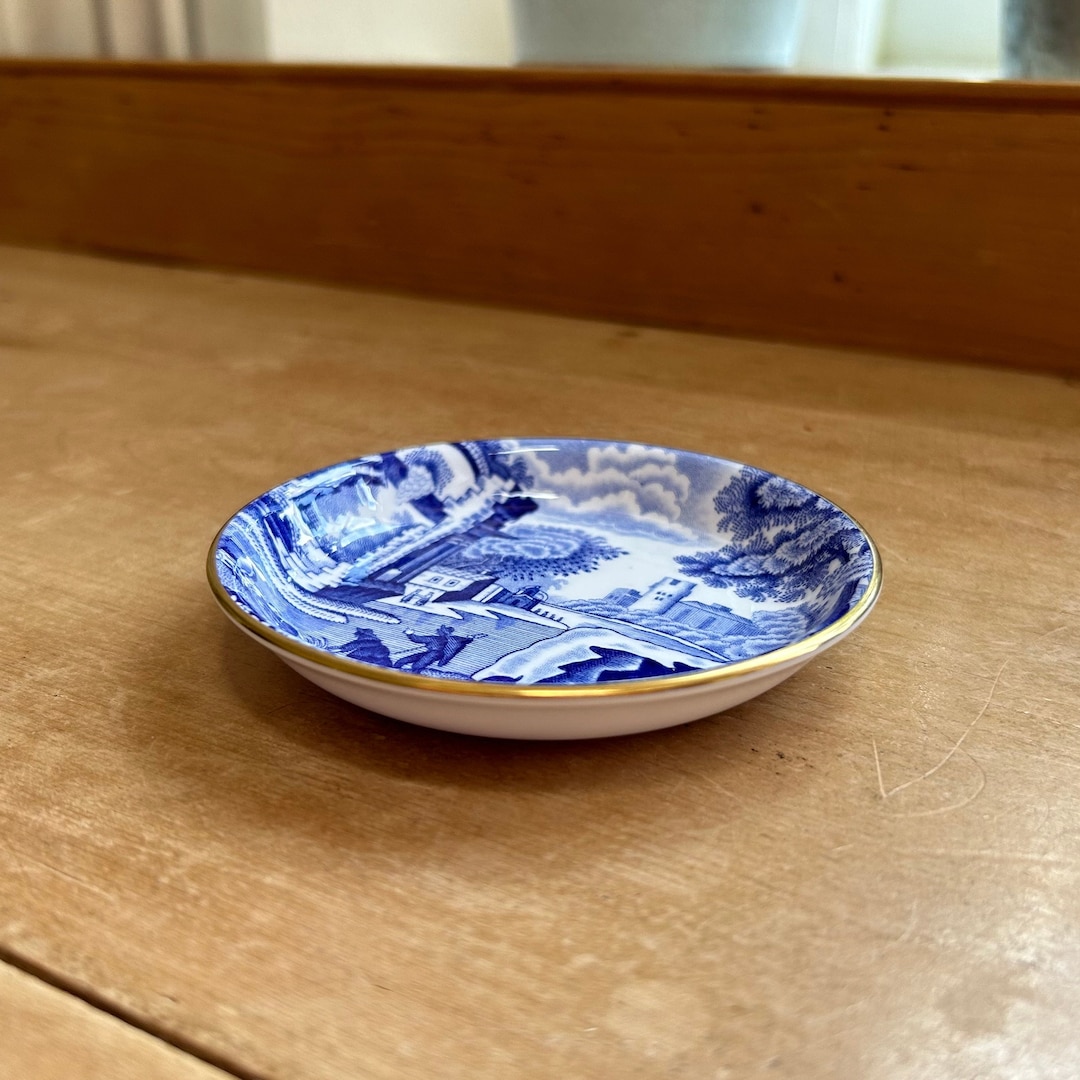 Vintage Spode Blue Italian Coaster or Pin Dish With Gilt Rim W10.3cm ...