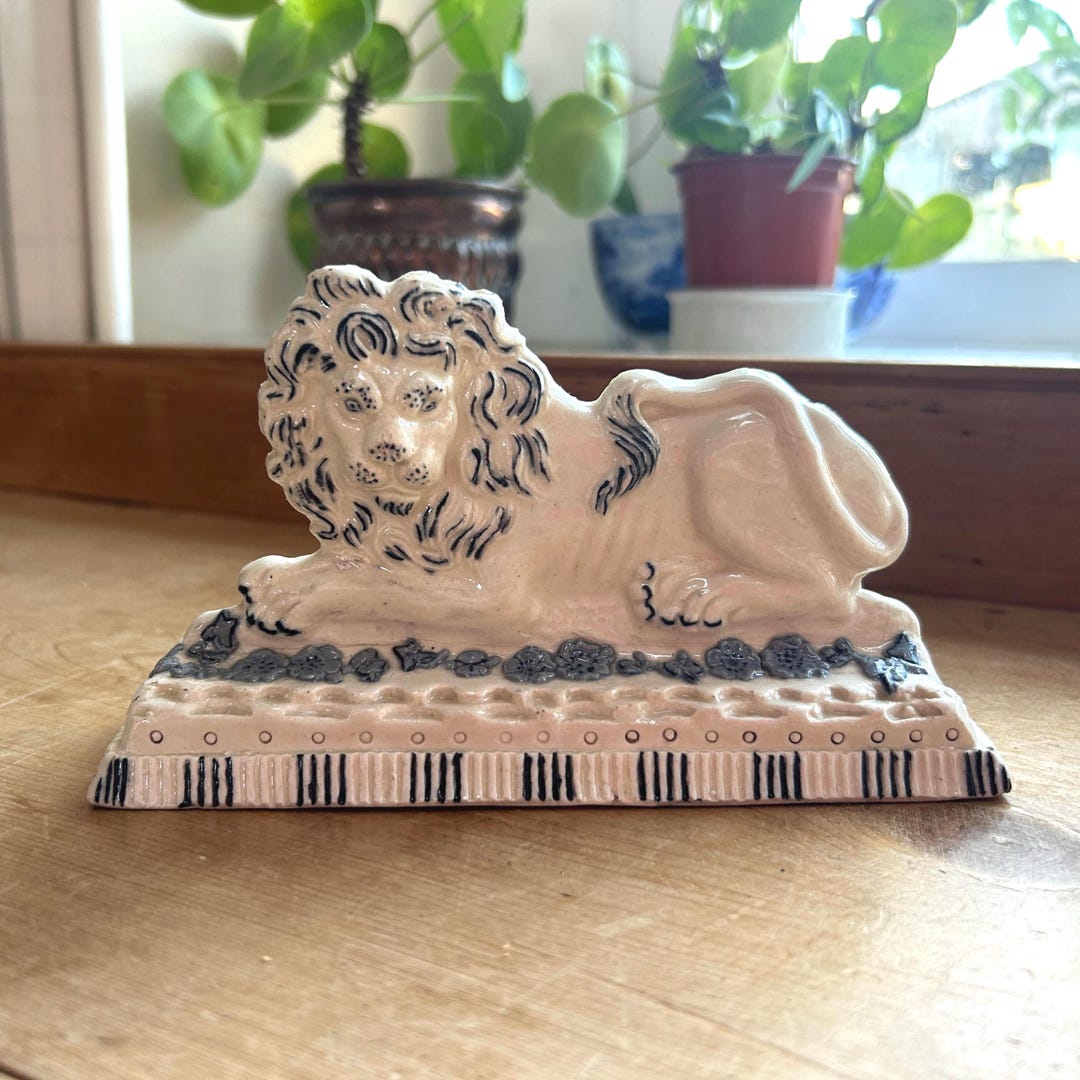 Antique Georgian Staffordshire Reclining Left Facing Lion Figure W18cm ...