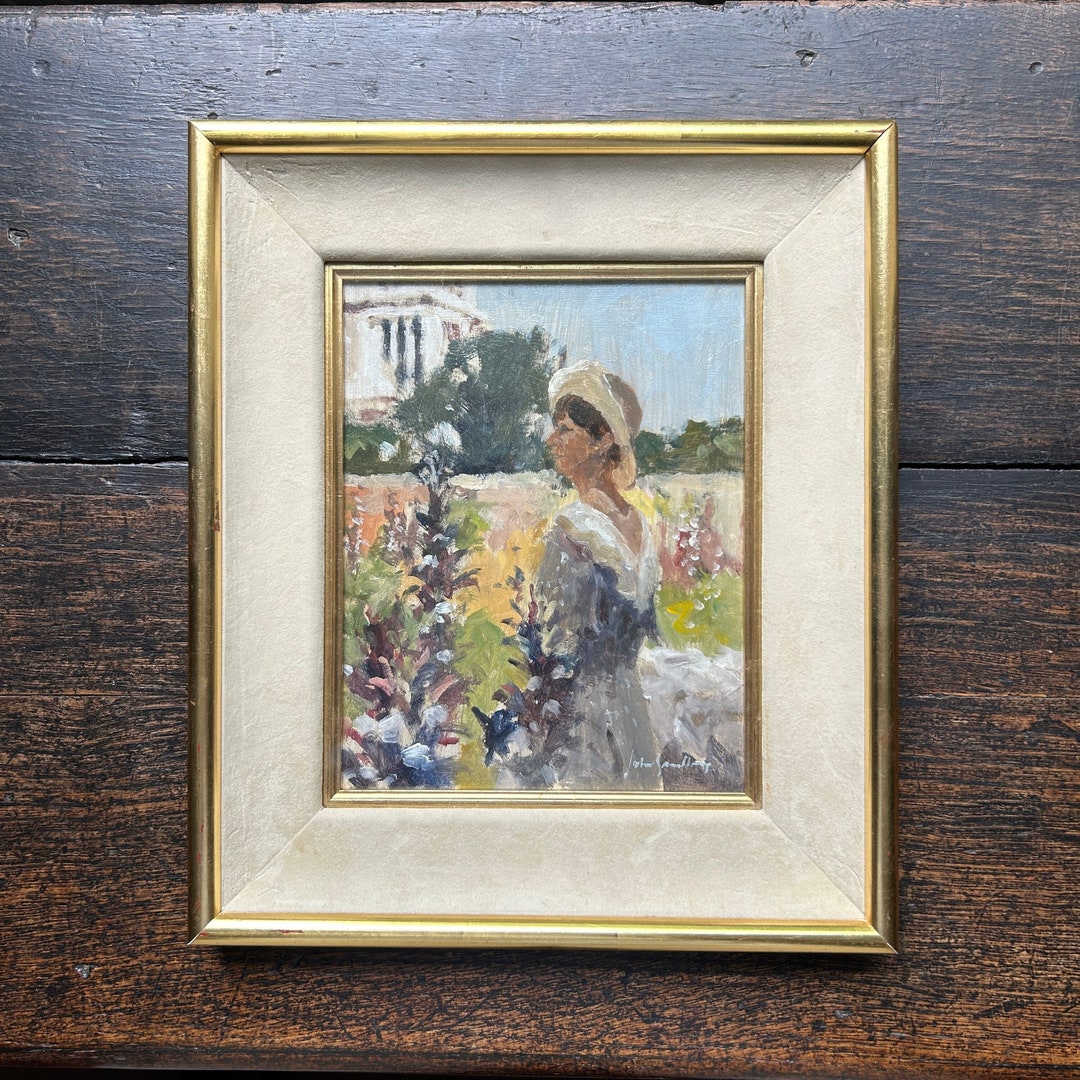 Vintage Elizabeth II Lady in Garden John Yardley Oil on Board Signed ...
