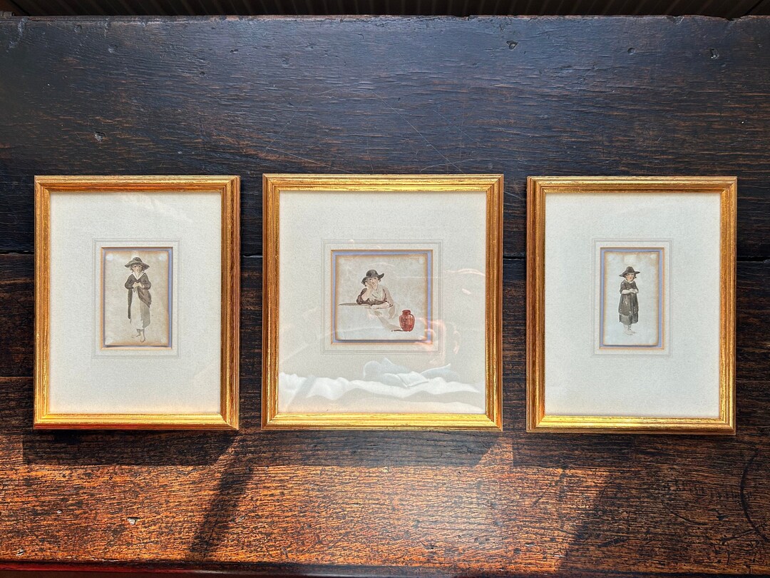 Antique Georgian Three Studies of Children by WH Pyne Watercolour on ...