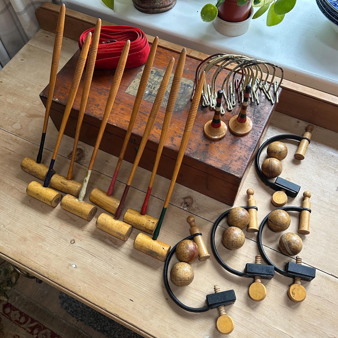 Table Croquet Set, England Antique C1890 Victorian Complete Original ...