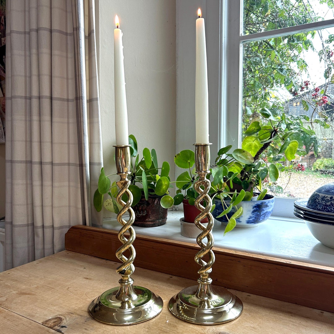 Pair Solid Brass Candlesticks, England Antique 19th C Victorian of Tall ...